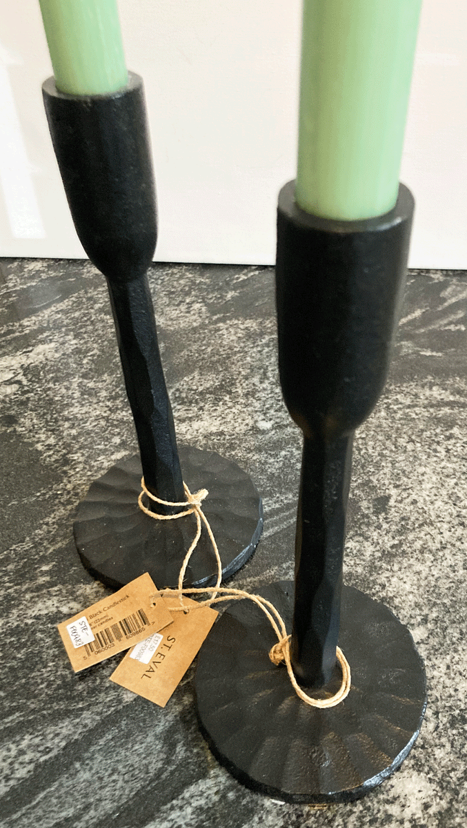 Black metal tall candlestick in a contemporary design, by St Eval ...